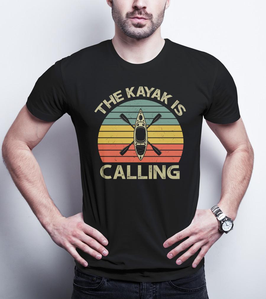 The Kayak Is Calling Retro Sunset Adventure T-Shirt