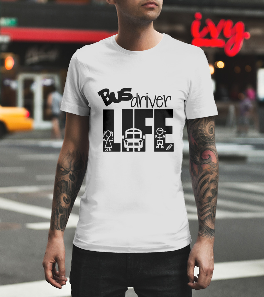 Bus Driver Life With Kids And School Bus Elements T-Shirt