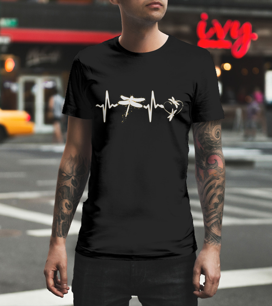 Dragonfly Heartbeat Pulse With Heart-Shaped Waveform T-Shirt