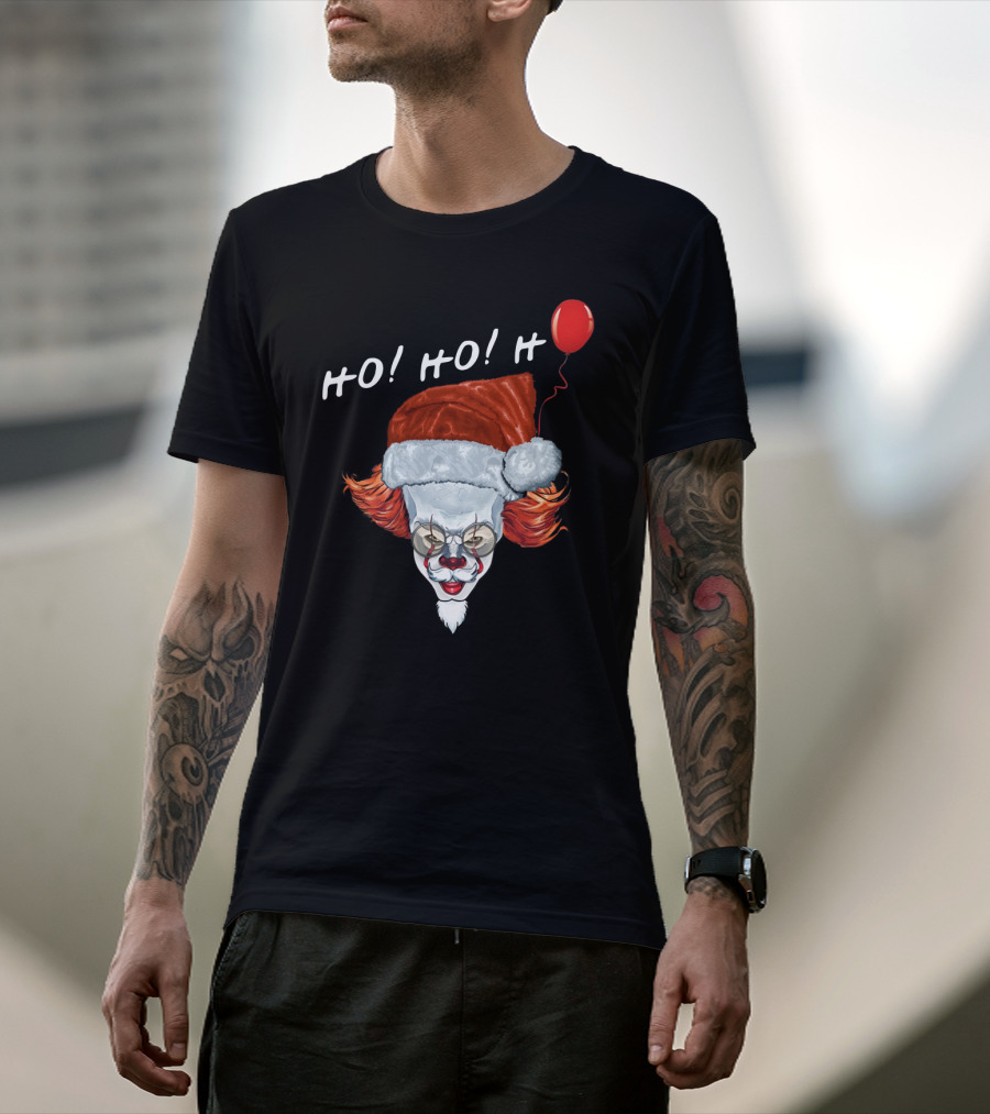 HO HO HO Novel Killer Clown Santa With Red Balloon T-Shirt