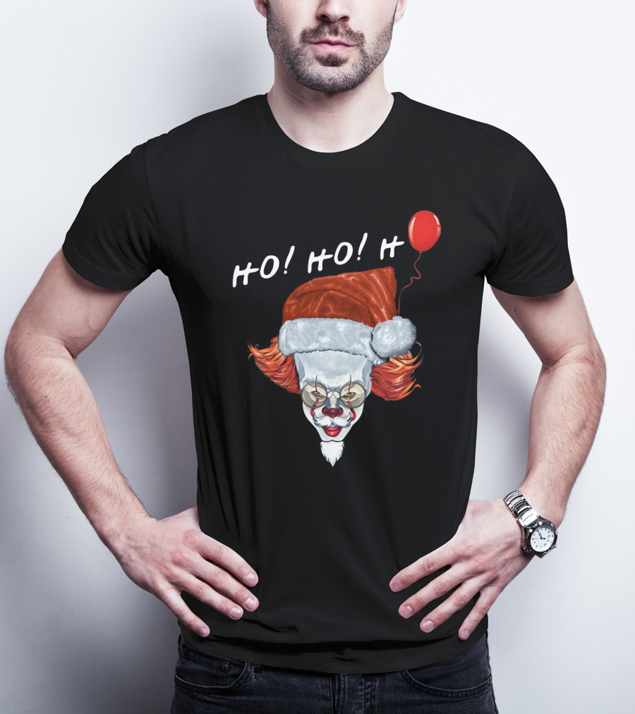 HO HO HO Novel Killer Clown Santa With Red Balloon T-Shirt