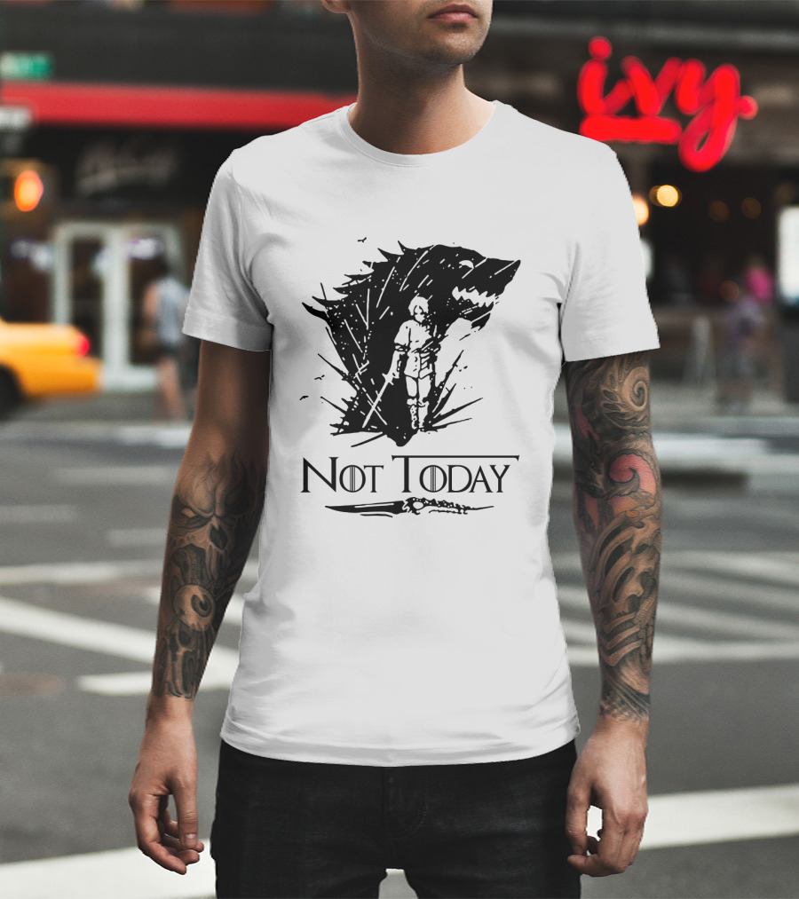 Not Today Sword Character With Direwolf Shadow T-Shirt