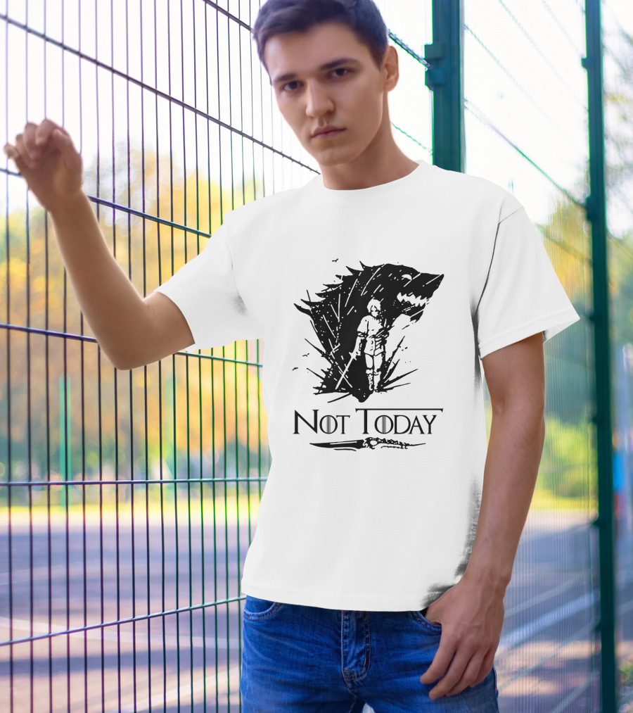 Not Today Sword Character With Direwolf Shadow T-Shirt