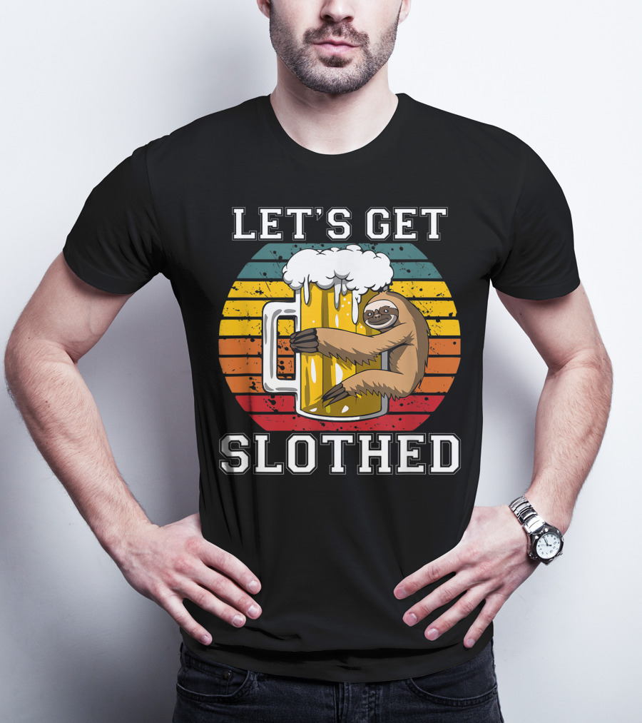 LET'S GET SLOTHED Retro Beer Mug And Sloth Hug T-Shirt