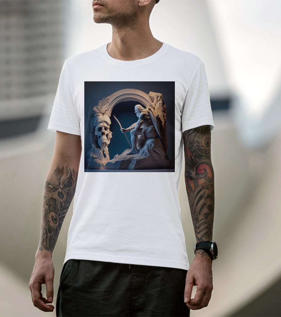 A Strong Old Man Warrior Statuesque Power In Mythical Stone Arch T-Shirt
