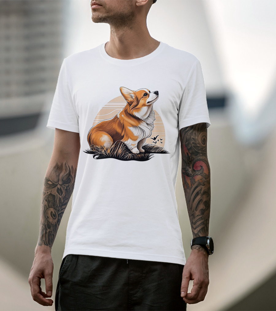 Corgi Dog Cute Sunset Scene T-Shirt