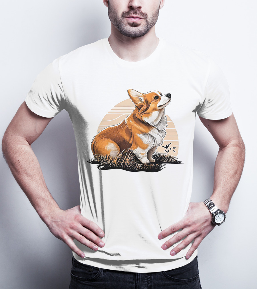 Corgi Dog Cute Sunset Scene T-Shirt