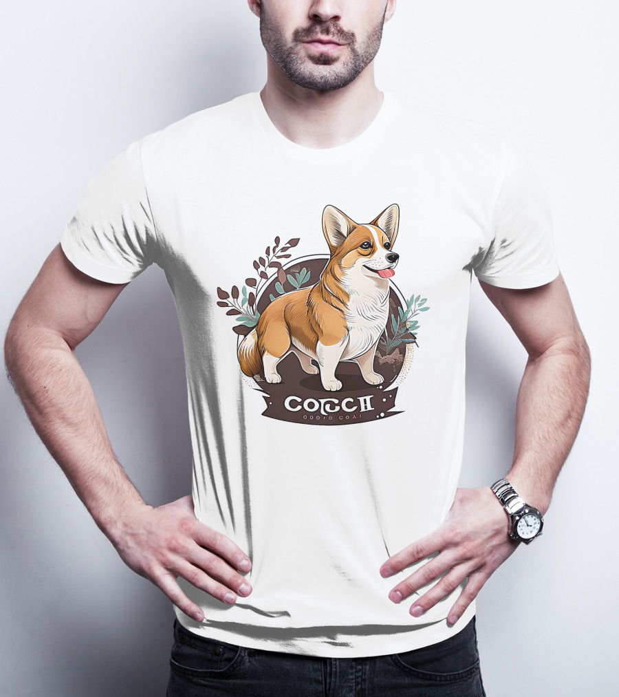 Corgi Cute Baby Dog Illustration With Floral Background T-Shirt
