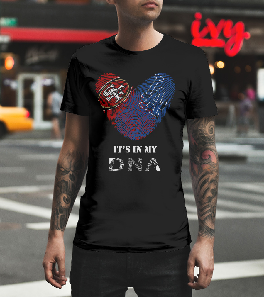 49ers Dodgers Heart Shaped Fingerprint Dna T-Shirt