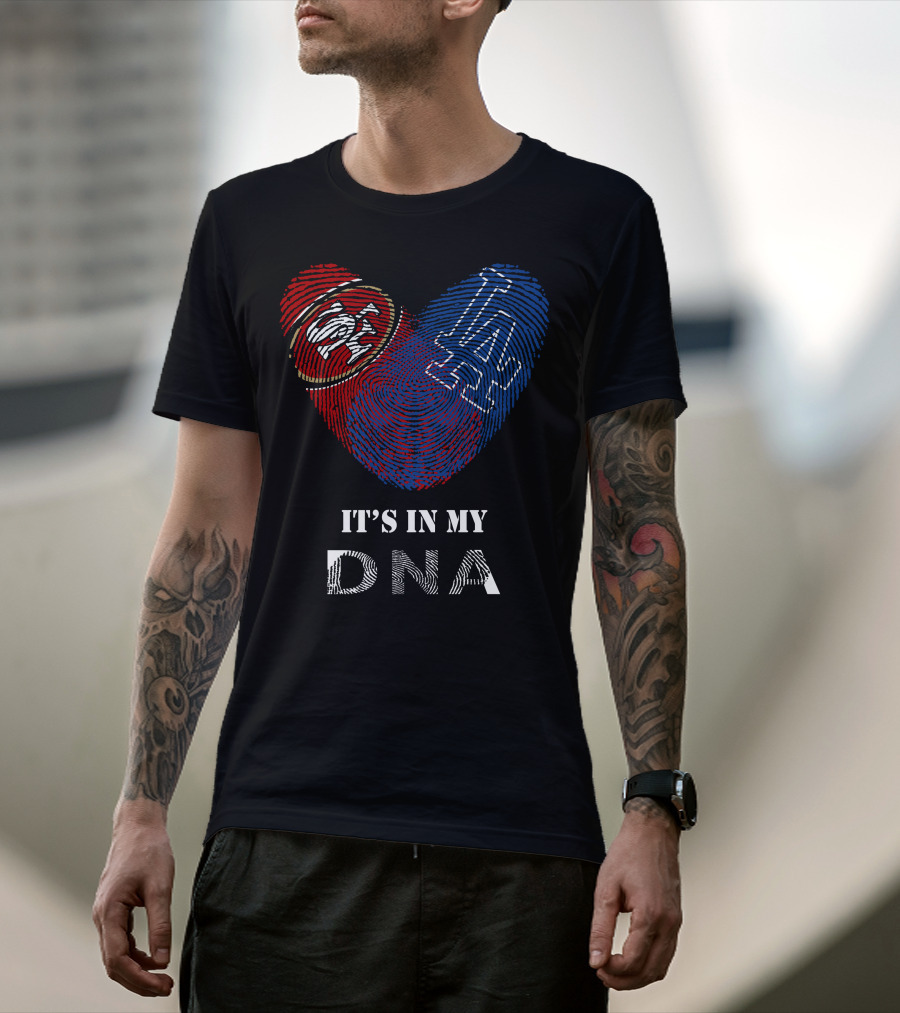 49ers Dodgers Heart Shaped Fingerprint Dna T-Shirt