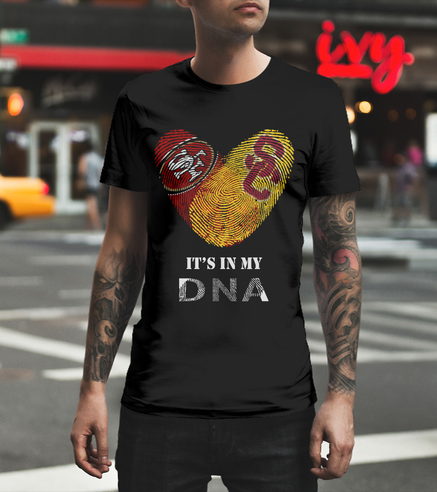 49ers Usc Trojans Heart Dna Fingerprint T-Shirt
