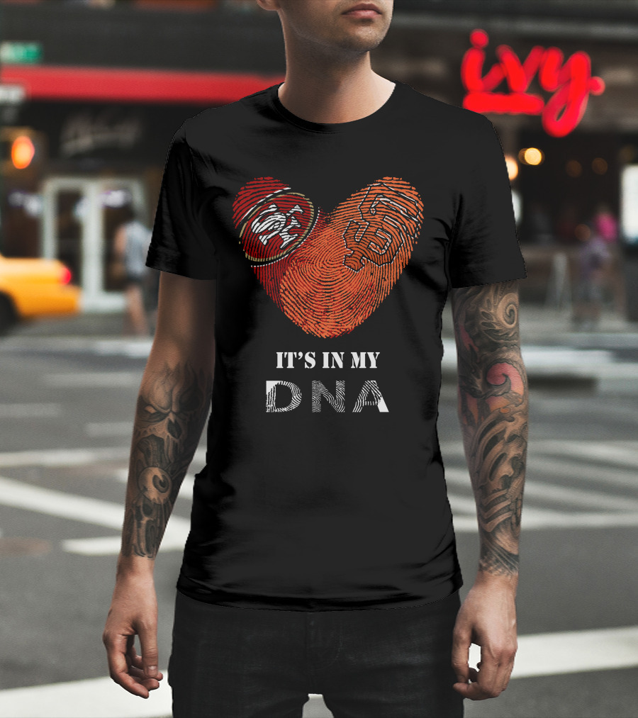 49ers Giants Heart Fingerprint DNA T-Shirt