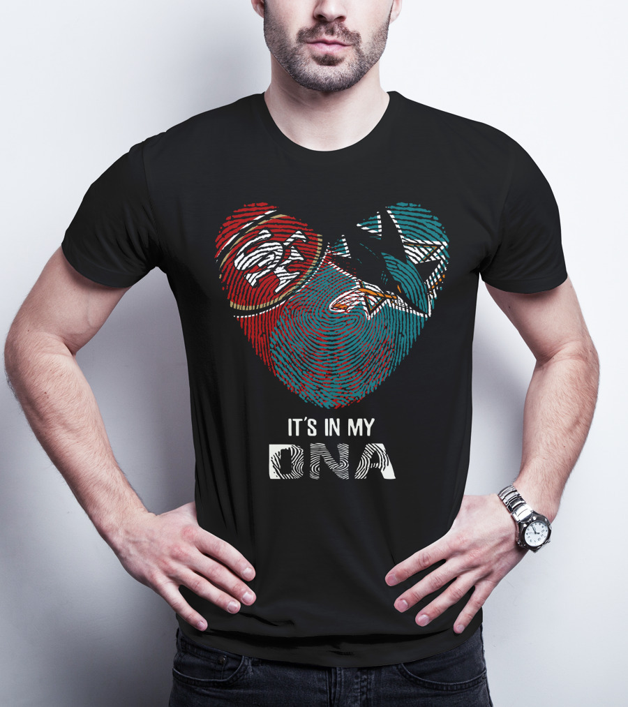 49ers San Jose Sharks Heart Thumbprint It's In My DNA T-Shirt