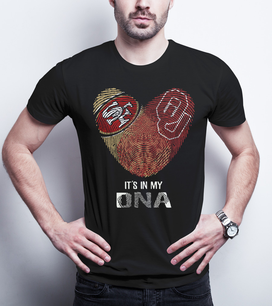 49ers Sooners It’s In My Dna Heart-Shaped Fingerprint With Logos T-Shirt