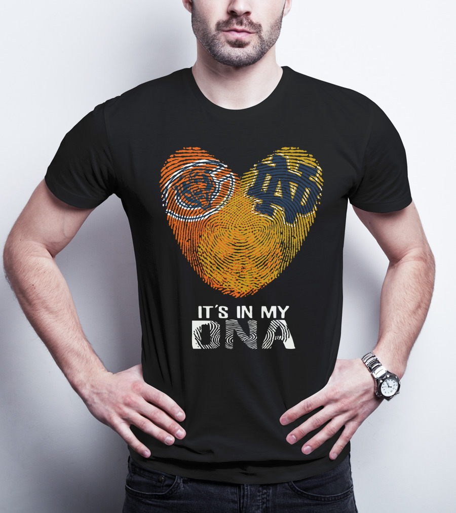 Bears Notre Dame It's In My Dna Heart Fingerprint Logo Icons T-Shirt