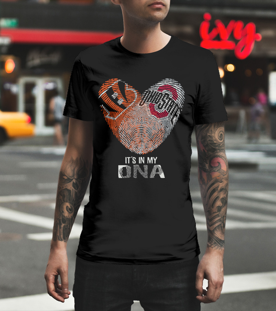 Bengals Ohio State Fingerprint Heart It's In My Dna T-Shirt