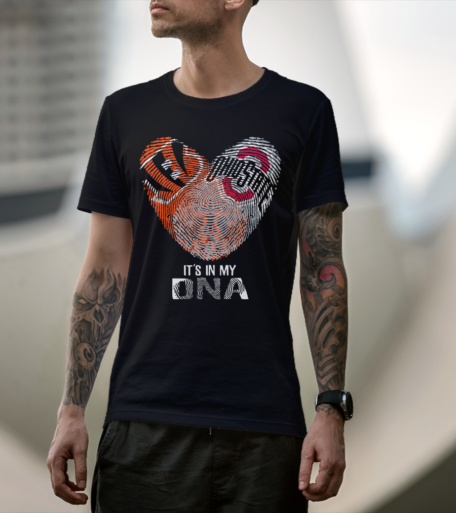 Bengals Ohio State Fingerprint Heart It's In My Dna T-Shirt