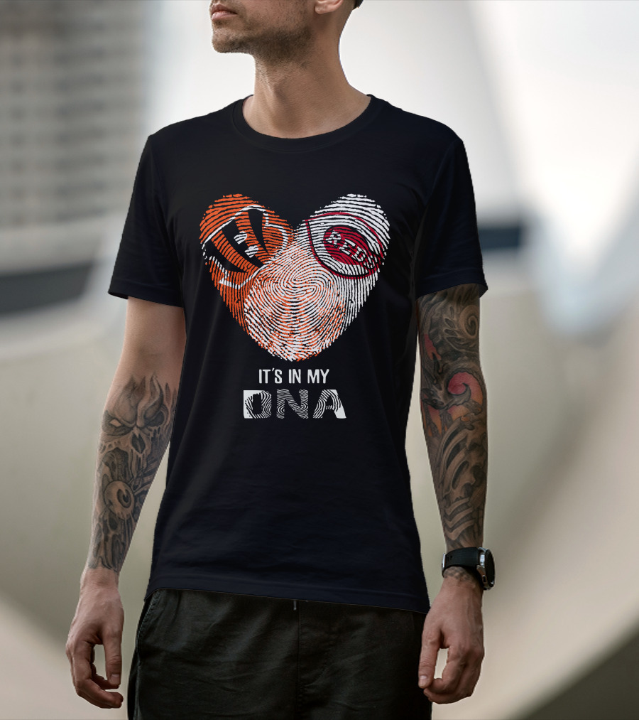 Bengals Reds Fingerprint Heart It's In My DNA T-Shirt
