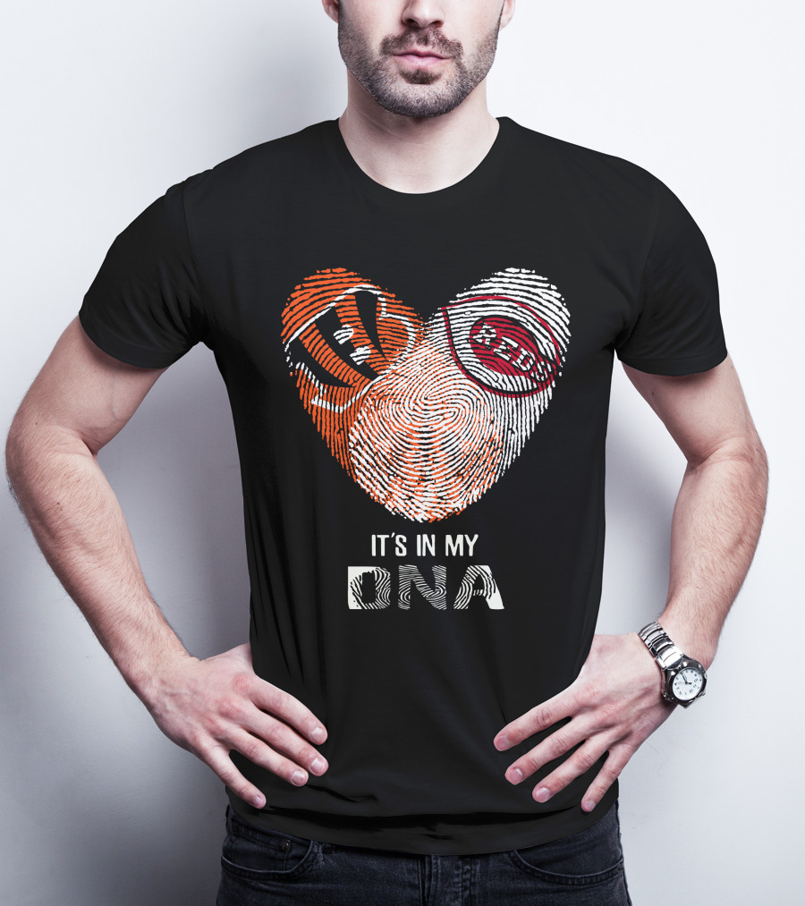 Bengals Reds Fingerprint Heart It's In My DNA T-Shirt