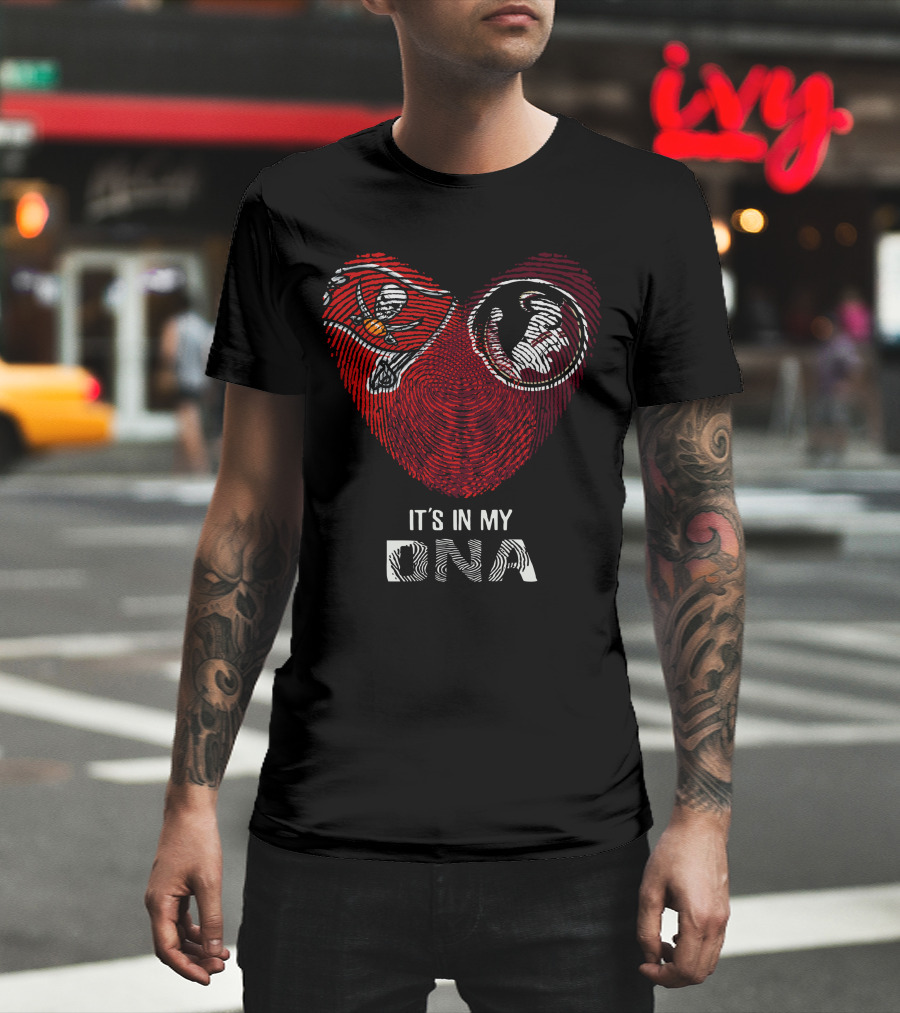 Buccaneers Seminoles Heart Fingerprint It's In My Dna T-Shirt