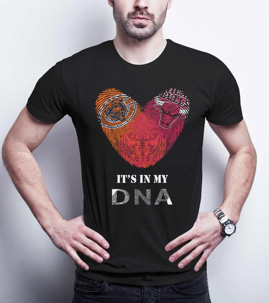 Chicago Bears Bulls Fingerprint Heart It's In My DNA T-Shirt