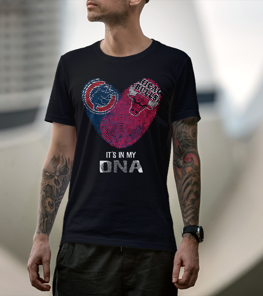 Chicago Cubs Bulls It's In My DNA Fingerprint Heart T-Shirt