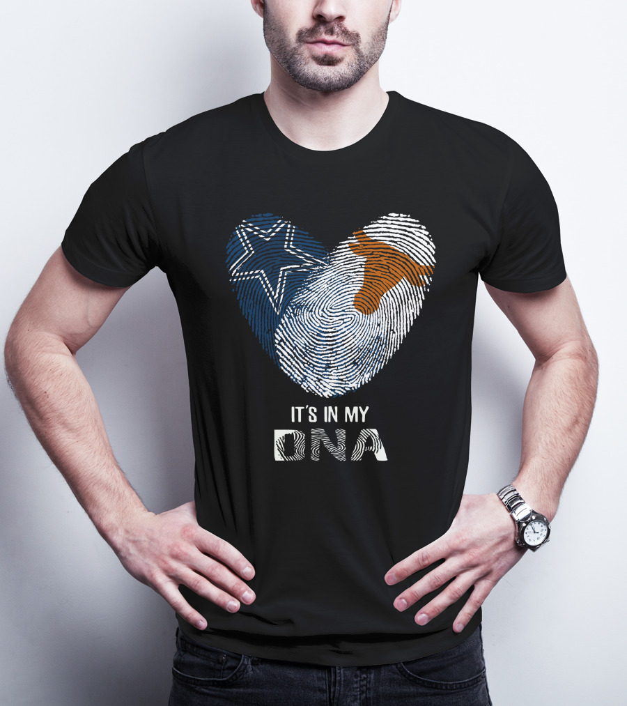 Cowboys Longhorns It's In My DNA Fingerprint Heart T-Shirt