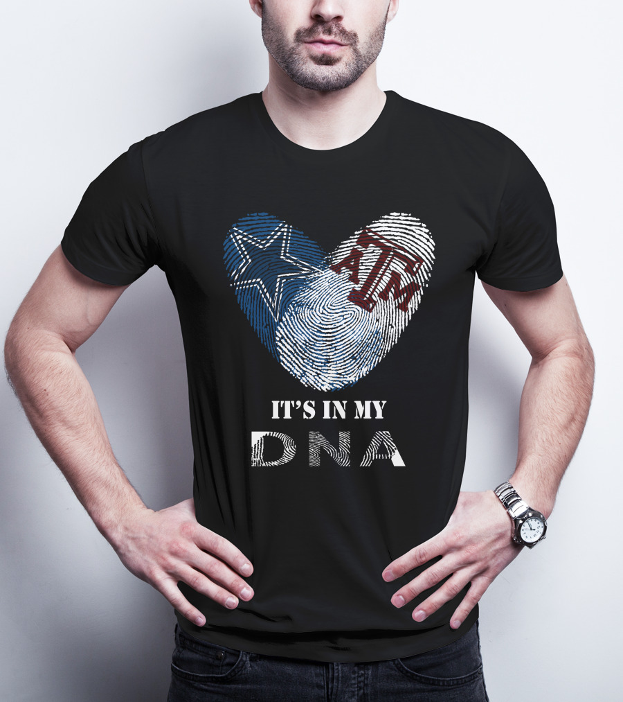 Cowboys Texas A&M Aggies It's In My Dna Fingerprint Heart T-Shirt