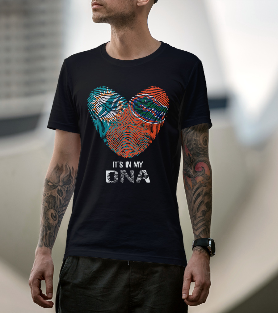 Dolphins Gators It's In My DNA Heart Fingerprint T-Shirt