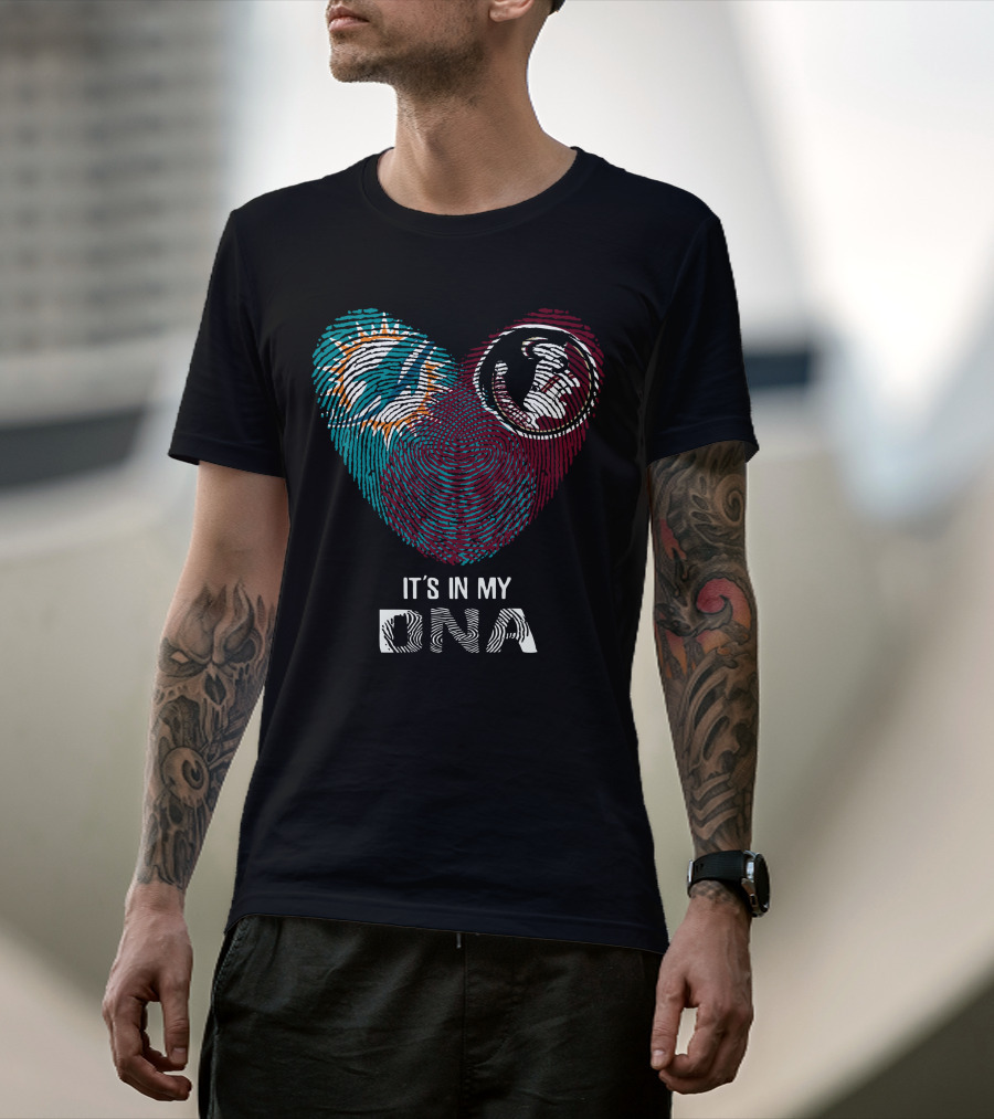 Dolphins Seminoles It's In My DNA Fingerprint Heart T-Shirt