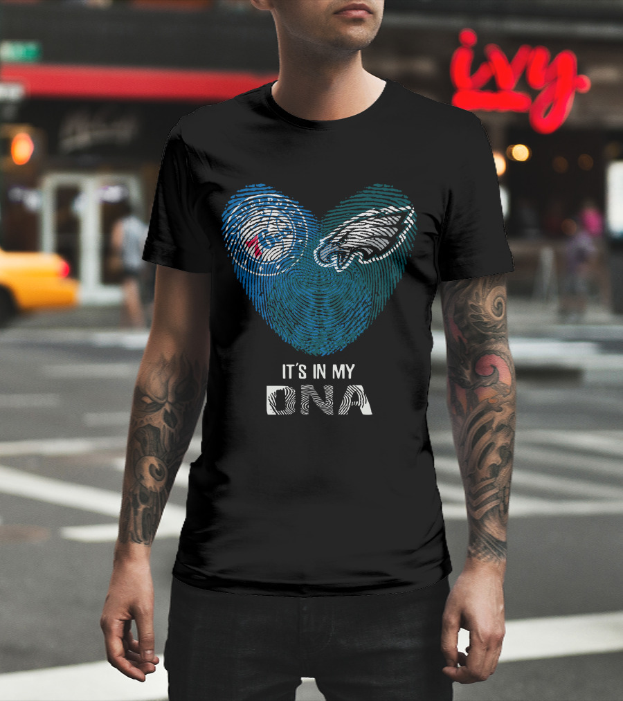 Eagles 76Ers It's In My DNA Fingerprint Heart T-Shirt
