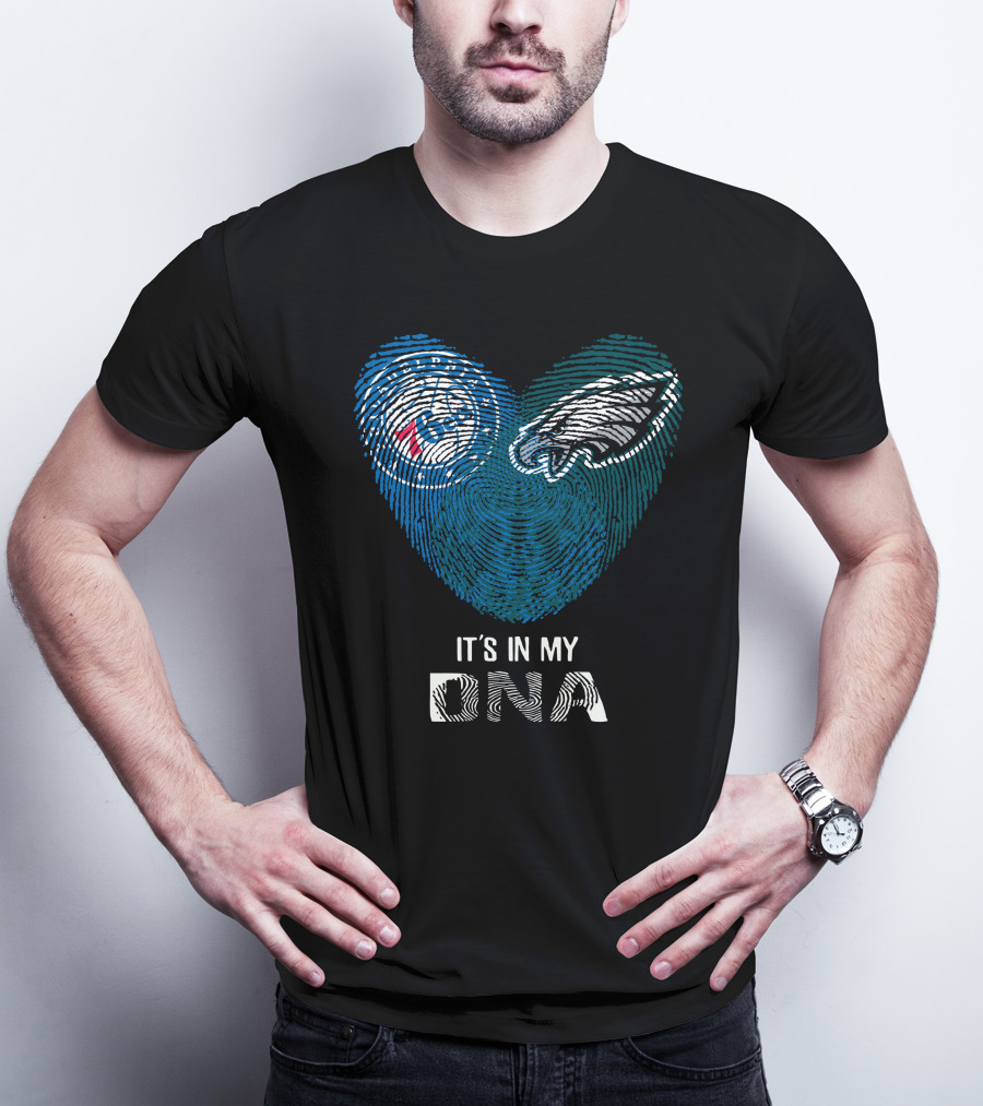 Eagles 76Ers It's In My DNA Fingerprint Heart T-Shirt