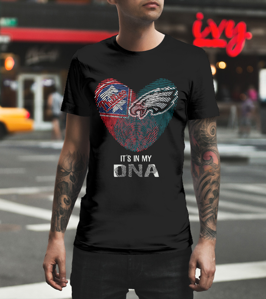 Eagles Phillies Heart It's In My Dna Fingerprint T-Shirt