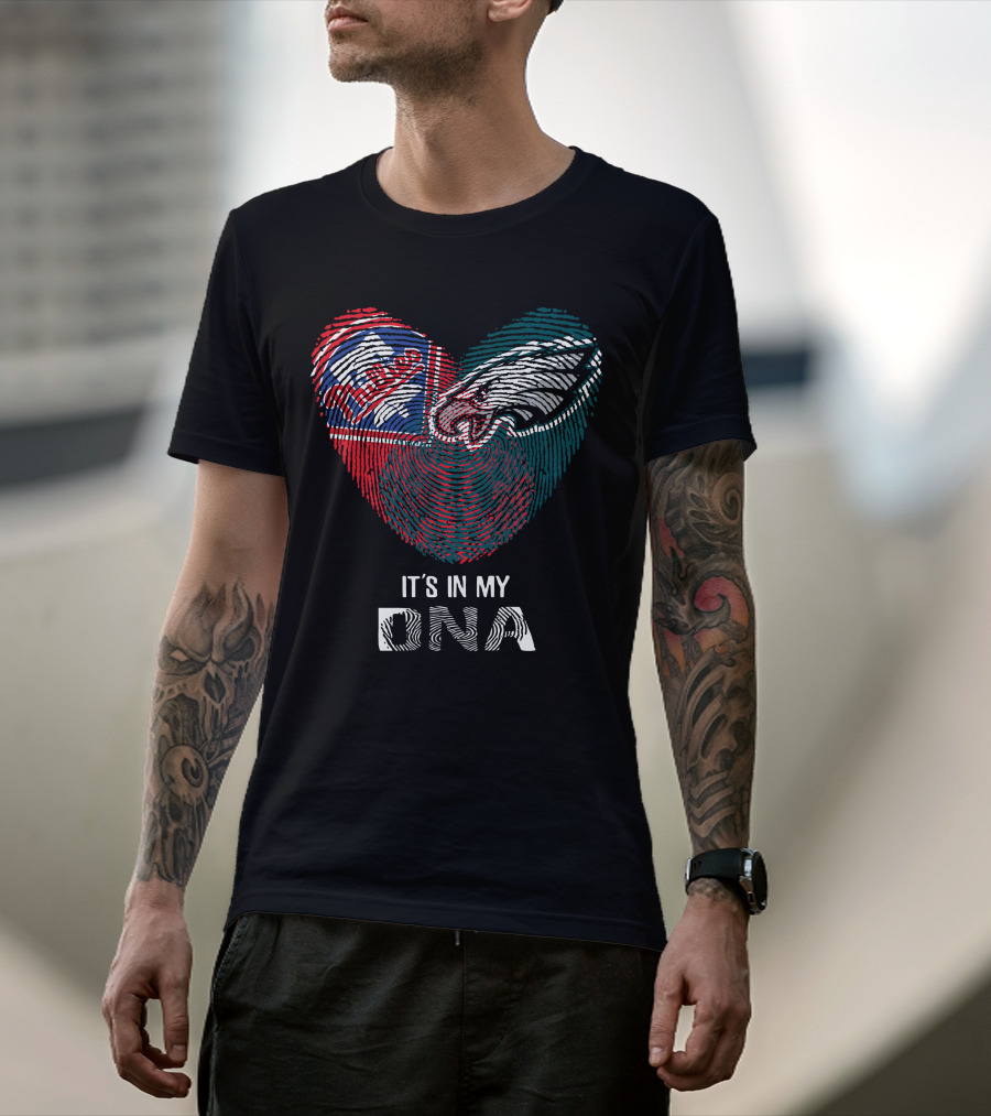 Eagles Phillies Heart It's In My Dna Fingerprint T-Shirt