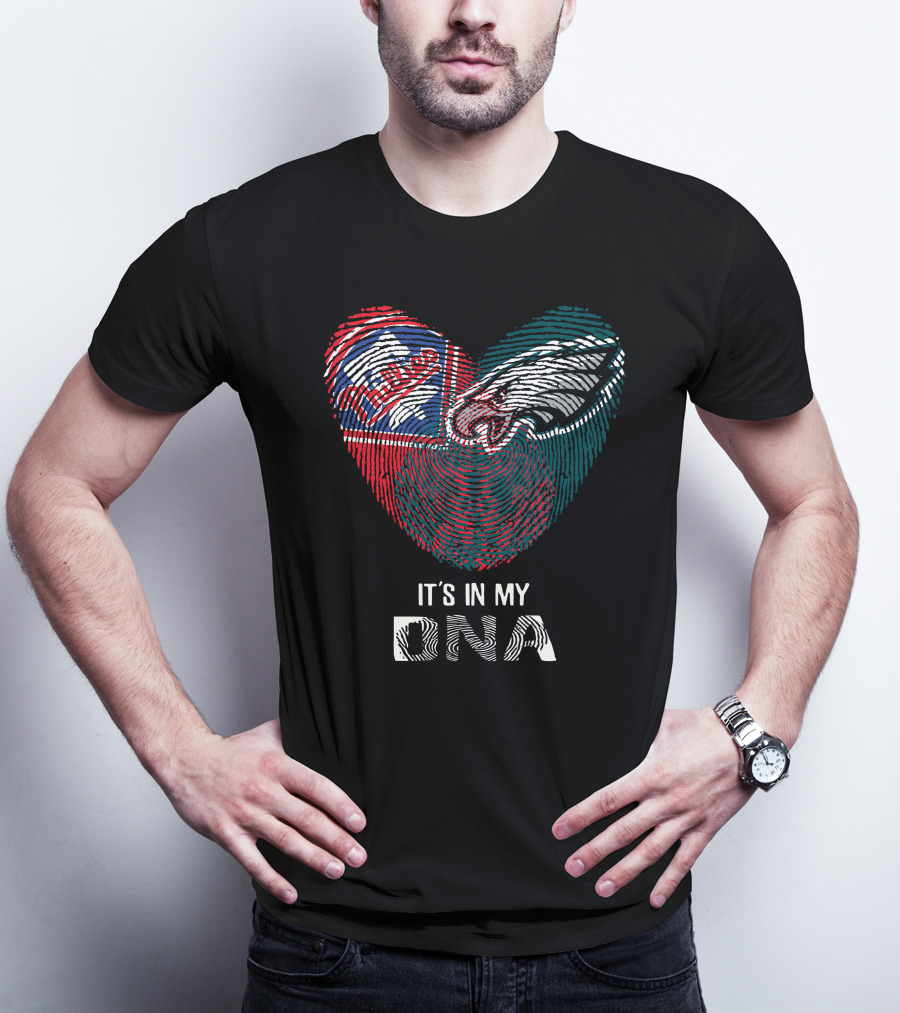 Eagles Phillies Heart It's In My Dna Fingerprint T-Shirt