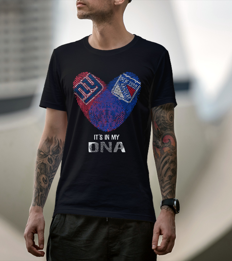 Giants Rangers It's In My DNA Heart Fingerprint T-Shirt