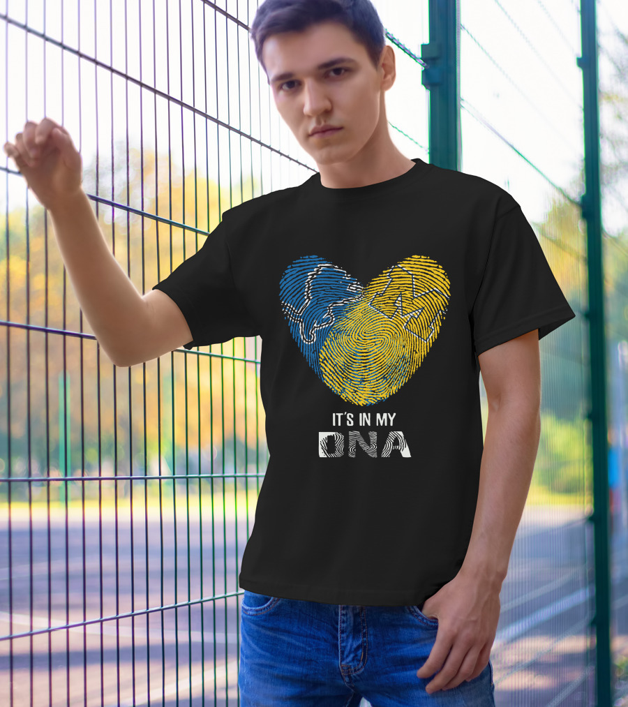 Lions Michigan Wolverines Heart Shaped Fingerprint It's In My Dna T-Shirt