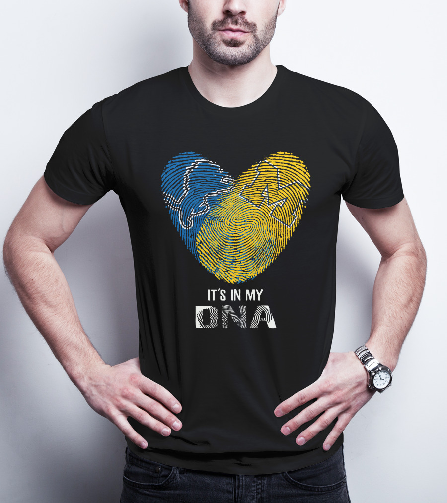 Lions Michigan Wolverines Heart Shaped Fingerprint It's In My Dna T-Shirt