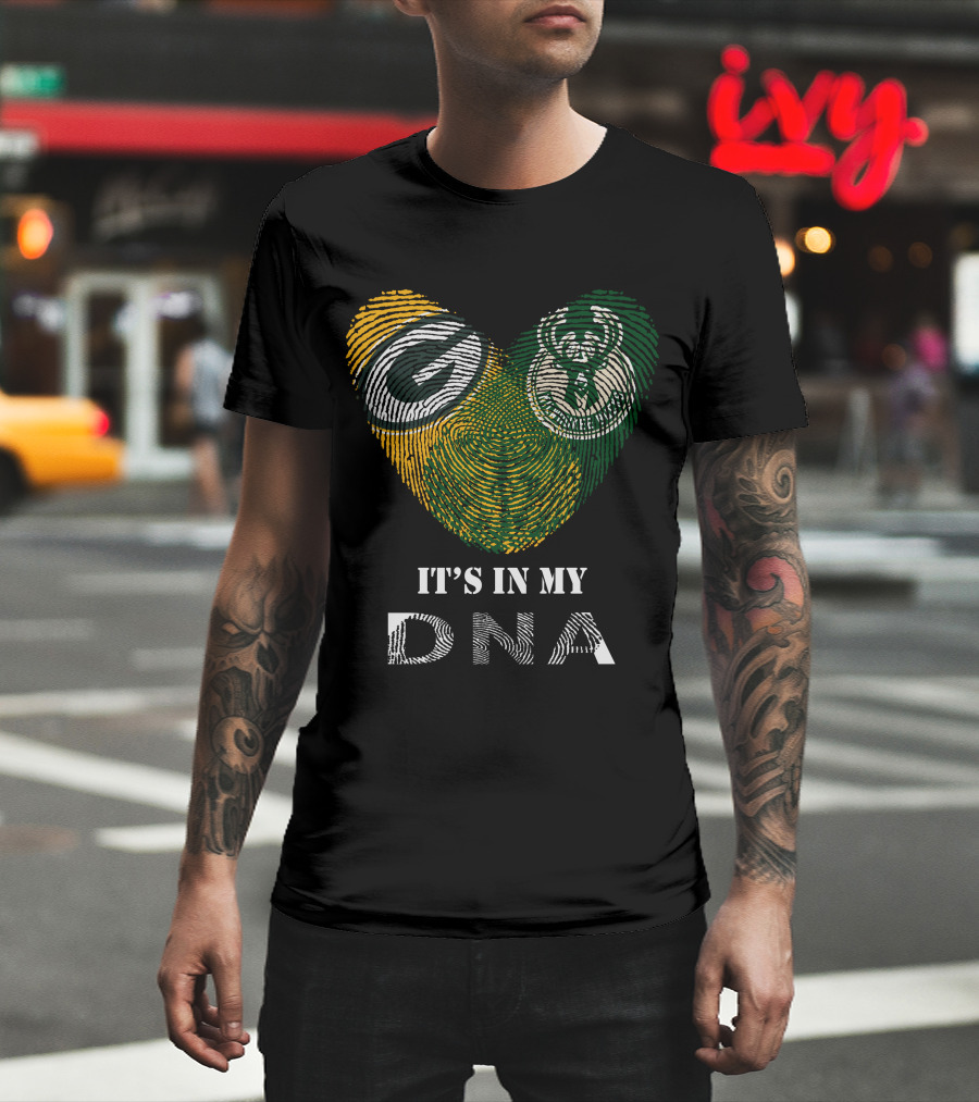 Packers Bucks Heart It's In My Dna Fingerprint T-Shirt
