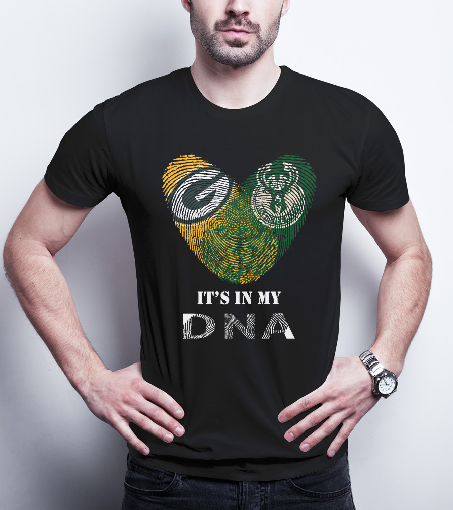 Packers Bucks Heart It's In My Dna Fingerprint T-Shirt