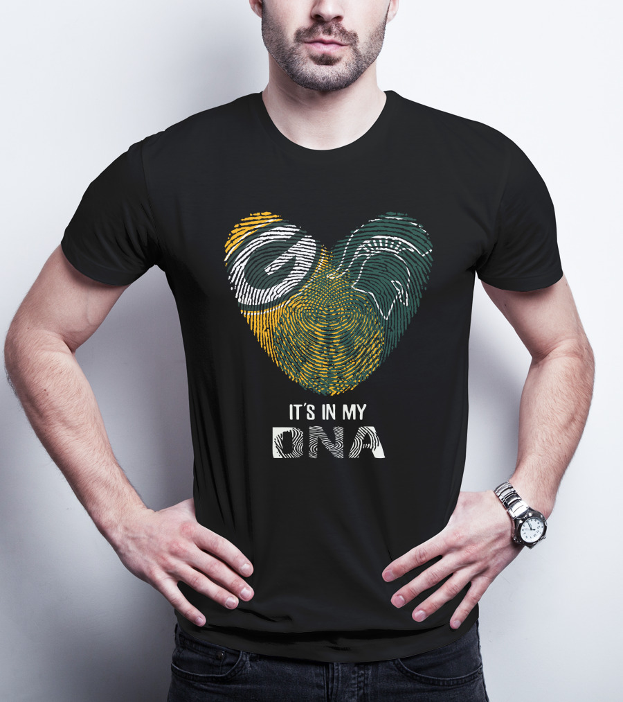 It's In My DNA Packers Michigan State Spartans Fingerprint Heart T-Shirt