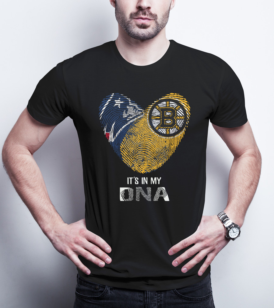 Patriots Bruins Heart It's In My DNA Fingerprint T-Shirt