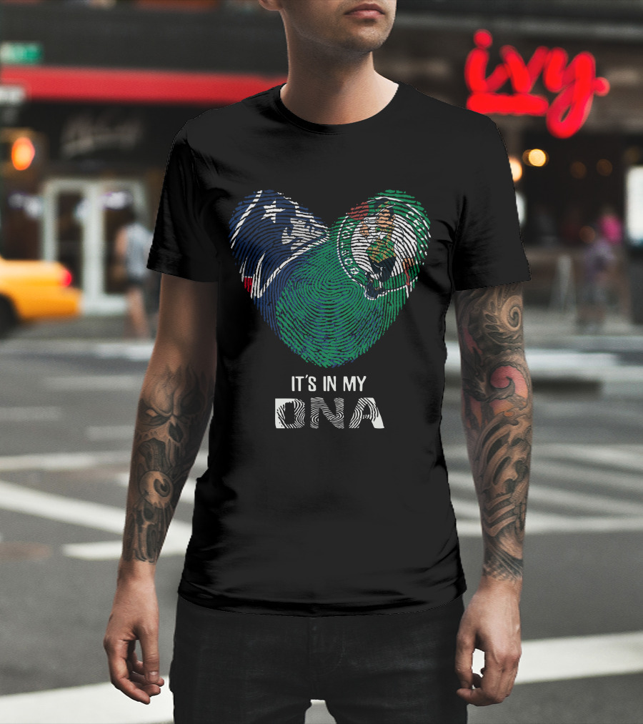Patriots Celtics Heart DNA Fingerprint με τα λογὀτυπα των Patriots και Celtics T-Shirt