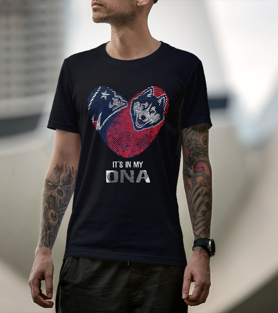 Patriots UConn Huskies Fingerprint Heart It's In My DNA T-Shirt