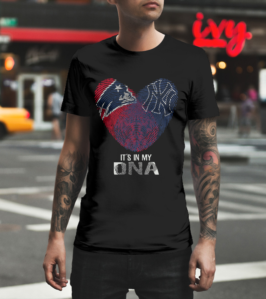 Patriots Yankees It's In My DNA Fingerprint Heart T-Shirt