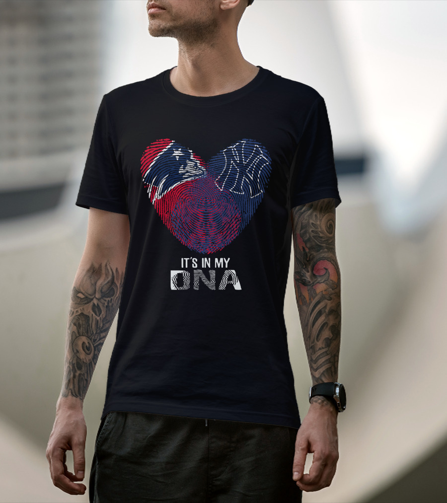 Patriots Yankees It's In My DNA Fingerprint Heart T-Shirt