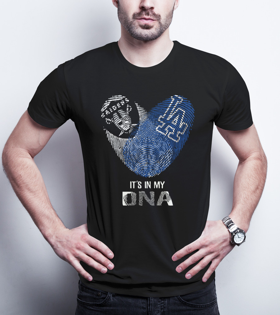 Raiders Dodgers It's In My Dna Emblem Fingerprint Style T-Shirt