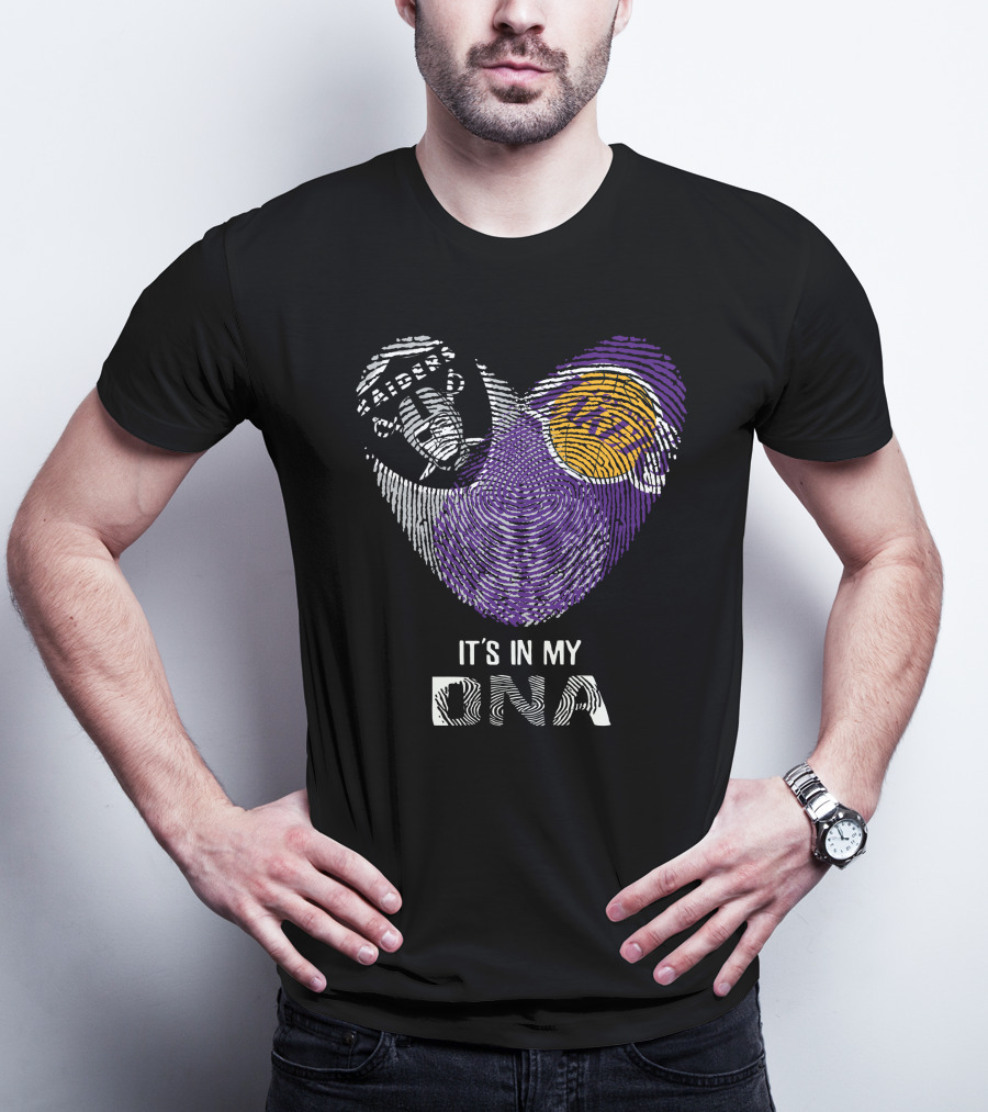 Raiders Lakers It's In My DNA Fingerprint Logo Combination T-Shirt
