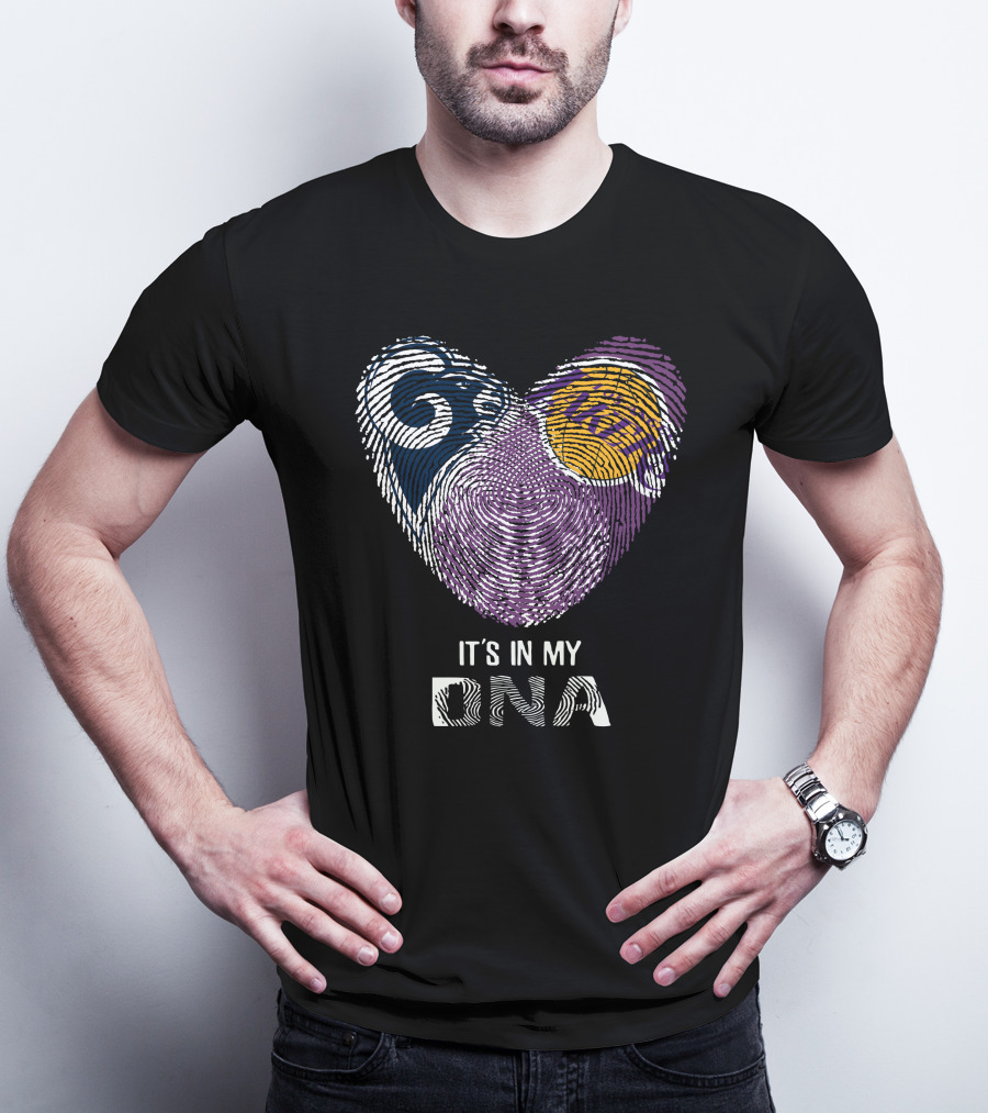 Rams Lakers It's In My Dna Heart Fingerprint T-Shirt