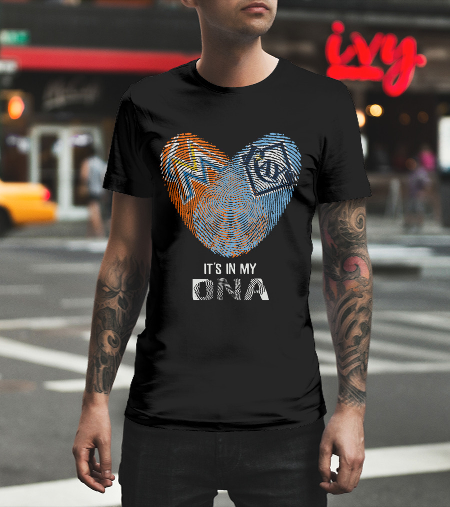 It's In My DNA Rays Marlins Heart Fingerprint T-Shirt
